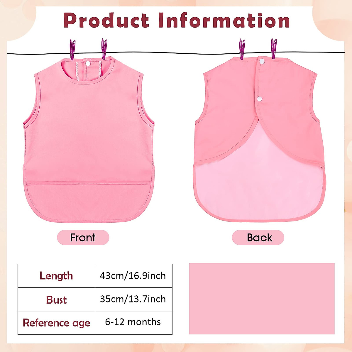 Zhanmai 4 Pcs Baby Apron Bib, Waterproof Bibs for Baby Feeding Apron Baby Bib Girl Boy Smock with Pocket, 6 to 12 Months Baby Feeding Bibs, 4 Colors