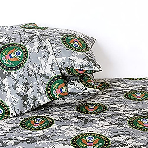 VISI-ONE US Army Camouflage Twin Sheet Set - 3 Piece Military Camo Bedding - Premium Microfiber Super Soft Plain Weave Fabric - Easy Care Machine Washable Army Bedding for Bedroom