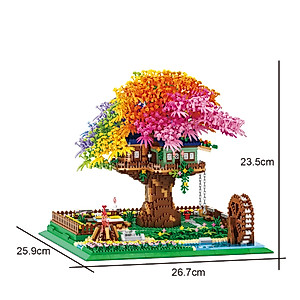 Kadablk Rainbow Flowers Building Block with Light,Sakura Cherry Blossom Bonsai Tree House Construction Set,4451 PCS Mirco Blocks Architecture for Adults and Teens