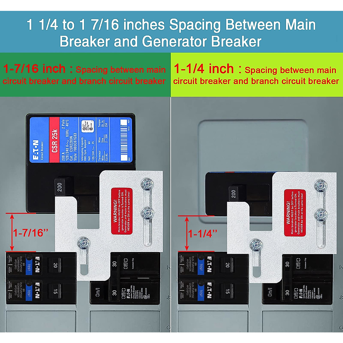 Generator Interlock Kit Compatible with Eaton Cutler Hammer BR SERIES 150 and 200 amp Panels, Generator Horizontal Electrical Interlock Kit, 1 1/4-1 7/16 inches Spacing Between Main and Branch Breaker