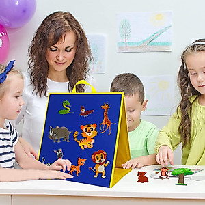 Topwon Felt Board for Kids, Folding Flannel Playboard Preschool Toddler Stories Boards, Animal Story Learning Double-Side Stand Flannel Board (Including Animal Felt)