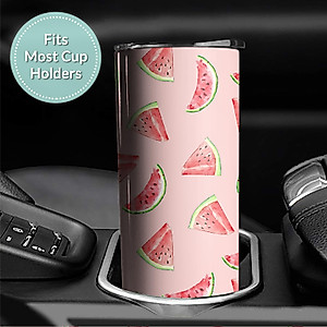 owbgsdh 20 oz Watermelon Skinny Tumblers with Lid and Straw, Watermelon Stainless Steel Vacuum Insulated Travel Coffee Mug Cup Water Bottle, Watermelon Decor Stuff Accessories, Gifts for Women Girls