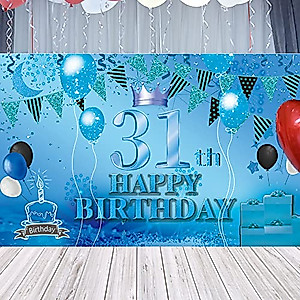 Happy 31th Birthday Backdrop Banner Blue 31th Sign Poster 31 Birthday Party Supplies for Anniversary Photo Booth Photography Background Birthday Party Decorations, 72.8 x 43.3 Inch