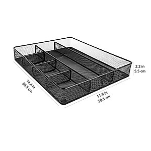 Amazon Basics Desk Drawer Organizer for Office and Home, Metal Mesh, 6 Compartments, Black