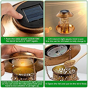 OLIKER Solar Bird Feeder Decorative Metal Panels Hanging Bird House with Light for Feeding Wild Bird Feeder Outdoors Hanging Gift for Bird Lovers Outdoor Garden Backyard Decoration