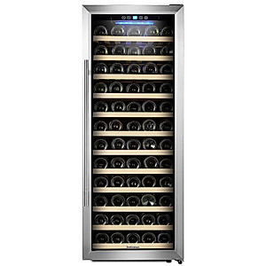 Kalamera 80 Bottle Freestanding Compressor Wine Cooler-Stainless Steel & Black/Single Zone Thermostat with Touch Control/Blue LED Lighting