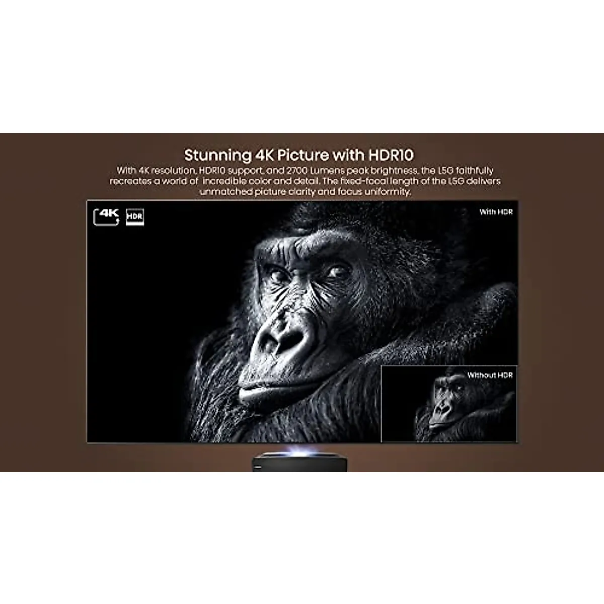 Hisense 100L5G-CINE100A 4K UHD Laser TV, UST Ultra Short Throw Projector with 100" ALR Screen, 2700 ANSI Lumens, Android TV, HDR10, 30W (Stereo) Dolby Atmos, Built-in Alexa and Google Assistant