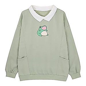 CM C&M WODRO Women Frog Sweatshirt Graphic Aesthetic Oversize Pullover Clothes Long Sleeve T-Shirt with Pocket (Green, Large)