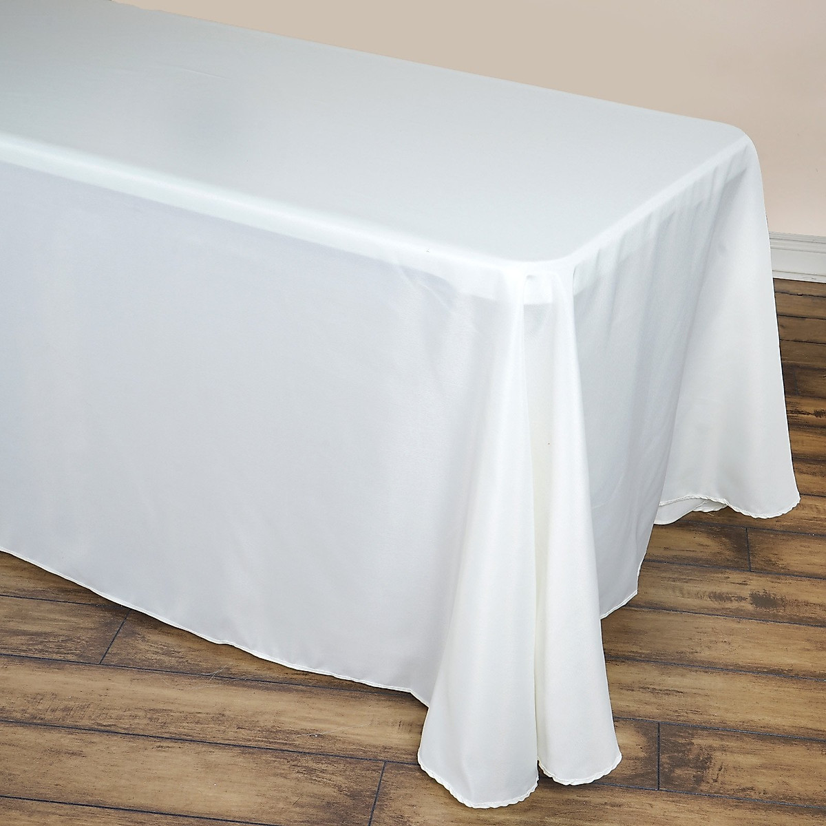 TABLECLOTHSFACTORY Round Corner Polyester Rectangle Tablecloths 90" x 132" - Ivory