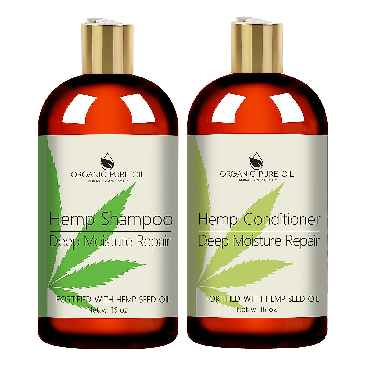 Hemp Hydrating Shampoo and Conditioner Set - 16 oz, For Men and Women - Color Treated Hair, All Natural - Sulfate Free - Curly or Frizzy Hair - Made with Herbal and Hemp Extract