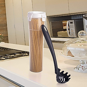 Plasutil Set of 2 Airtight Spaghetti Pasta Container, Cylinder Shaped Noodle Container + 2 Kitchen Supply Spaghetti Server for Kitchen Pantry Organization and Storage