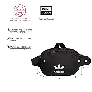 adidas Originals Sport Waist Pack/Travel and Festival Bag, Black/White, One Size