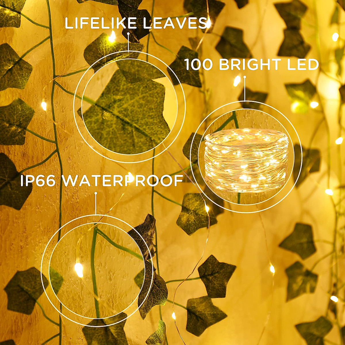PETVAY Vine Lights, 12 Pcs 84 Ft Artificial Ivy Garland Leaf Vine with 100 LED String Light & Battery Operated, Fake Hanging Plant Light for Bedroom Wall Garden Wedding Party Home and Kitchen Décor