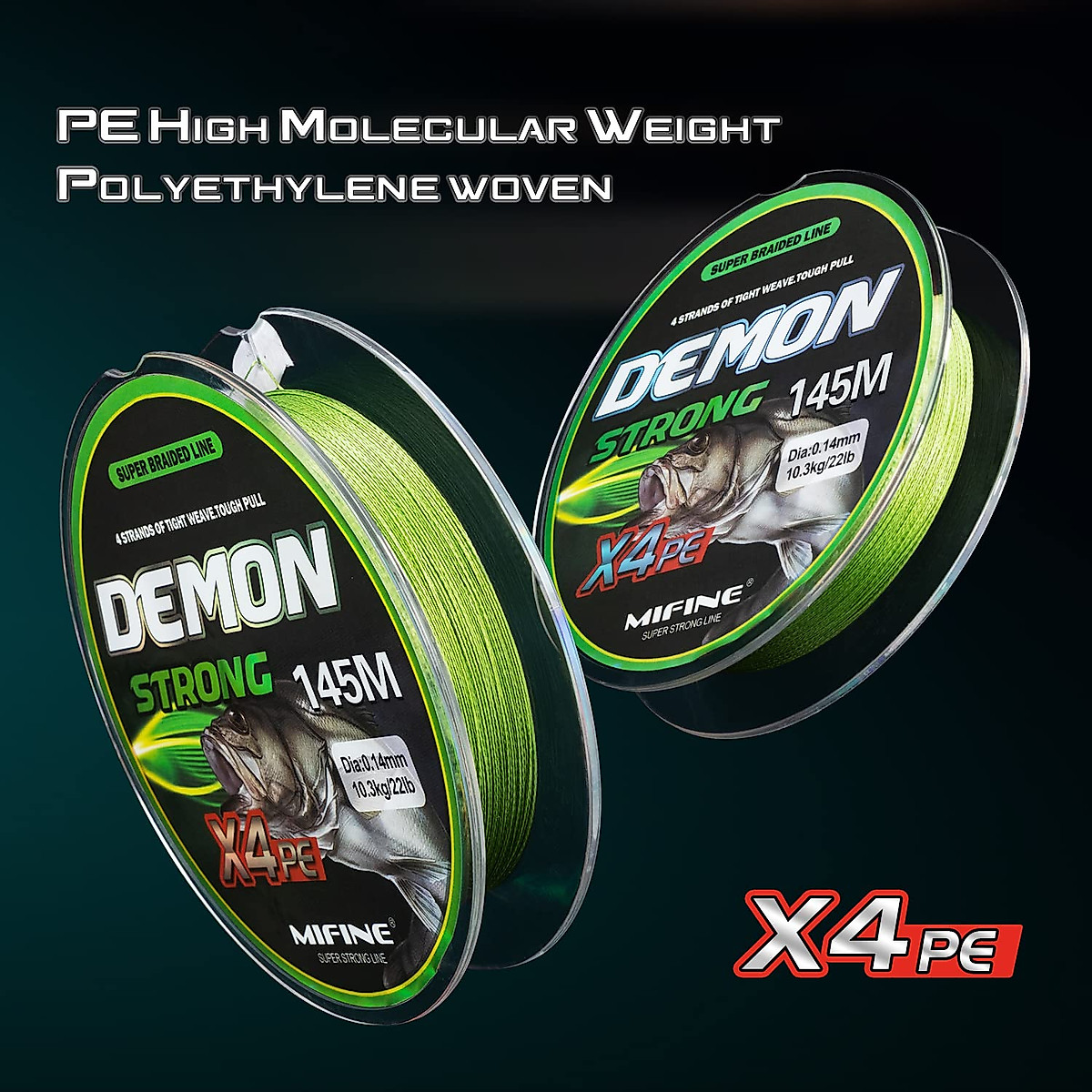 Mifine DemonStrong Braided Fishing Line, Abrasion Resistant 4 Strands PE Superline, Ultra-Thin Diameter, 15lb, Zero Stretch&Low Memory, Saltwater & Freshwater