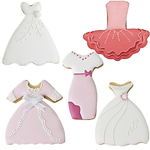 Dress Shaped Cookie Cutters Set of 5 pcs, Stainless Steel Wedding Dress Princess Dress Fondant Cutter Molds Baking DIY