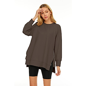 EFAN Womens Oversized Sweatshirts CrewNeck Pullover Soft Y2K Hoodies 2024 Fall Outfits Zipper Teen Girls Clothes Sweaters Coffee M