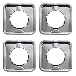 KITCHEN BASICS 101 Made in the USA SGP-400 4 Pack Chrome Square Gas Range Drip Pan Directly Replaces 786333, AP6011553, PS11744751, WP786333