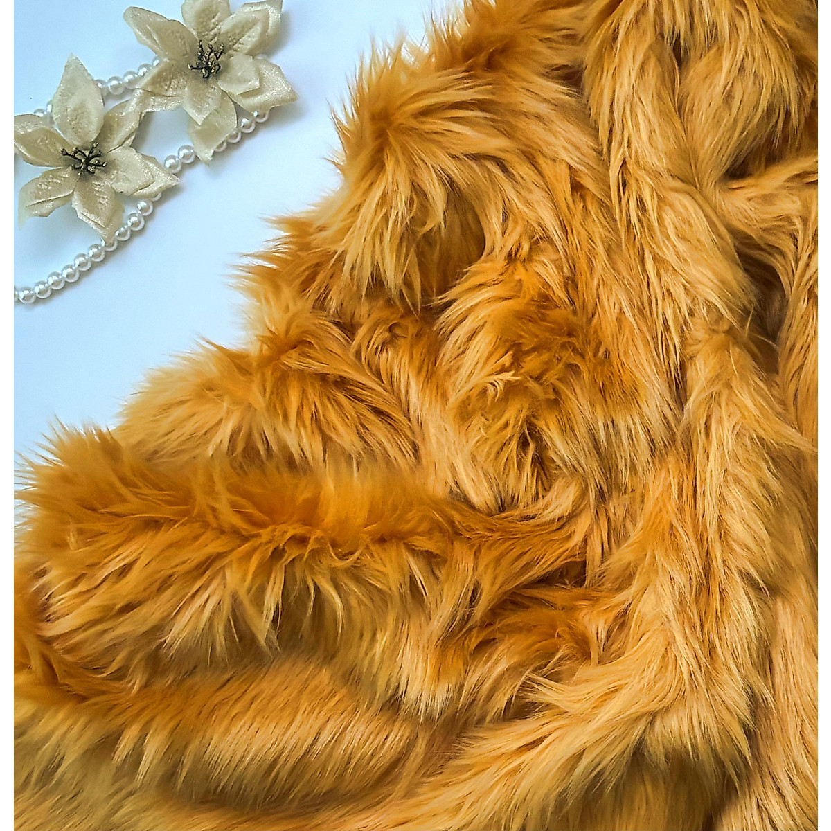 Bianna Gold Mustard Faux Fur Fabric, American Seller, Luxury Shag Shaggy Material for Crafting, Sewing, Costumes, Fursuits, Home Decor (12x12 inches)