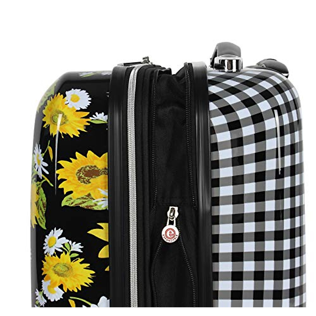 Betsey Johnson 30 Inch Checked Luggage Collection - Expandable Scratch Resistant (ABS + PC) Hardside Suitcase - Designer Lightweight Bag with 8-Rolling Spinner Wheels (Sunflower)