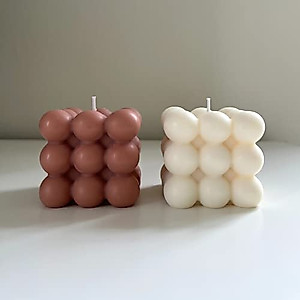 Fade Store Bubble Candle Cube, 2 Piece Set, Soy Wax, Aesthetic, Scented, White and Brown, Nude, Beige, Beautiful for Home Decor and Gifting, Aromatherapy, Harmony Decorative Candles
