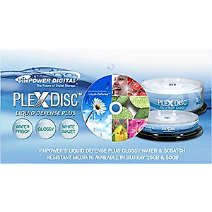 PlexDisc Water Resistant Glossy White Inkjet Printable BD-R 6x 25GB Blu-ray, 25 Disc Spindle