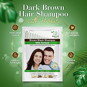 Biogreen Roots Ammonia-Free Herbal Hair Shampoo - Effectively Covers Gray Hair for Men and Women - Natural Color and Herbal Nourishment - No Stain on Skin - Brown Black (5 sachets x 25 ml)