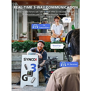 SYNCO Wireless Lavalier Microphone, G3 Lapel Mic White Triple Channel Transmission up to 250m for DSLR Camera Smartphone Laptop for YouTube Streaming Vlogging, Wireless-Lavalier-Recording-Video-Mic