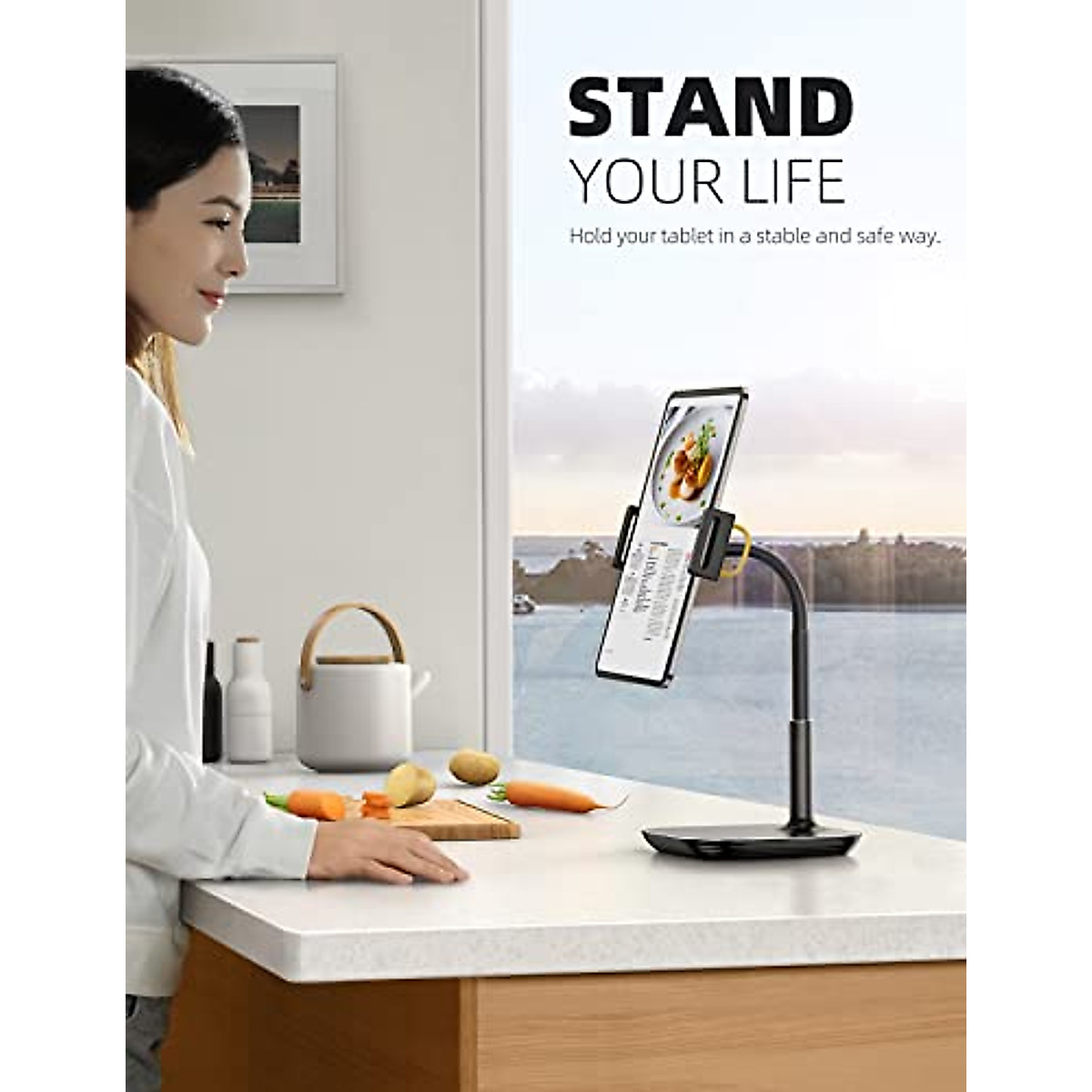 Lamicall Tablet Stand Holder, Gooseneck Tablet Mount - 2.5lb Heavy Duty Base Adjustable Desktop Stand with 360 Degree Rotating for 4.7-13" Tablet, iPad Pro 12.9 Air Mini, Fire, Kindle, Tabs, Black