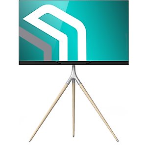 ONKRON Tripod TV Stand Wood for 32-65 Inch TVs up to 77 lbs, Swivel Floor TV Stand Adjustable Height max 400x400 VESA - Easel TV Stand Floor Standing/Corner TV Stand with Mount White