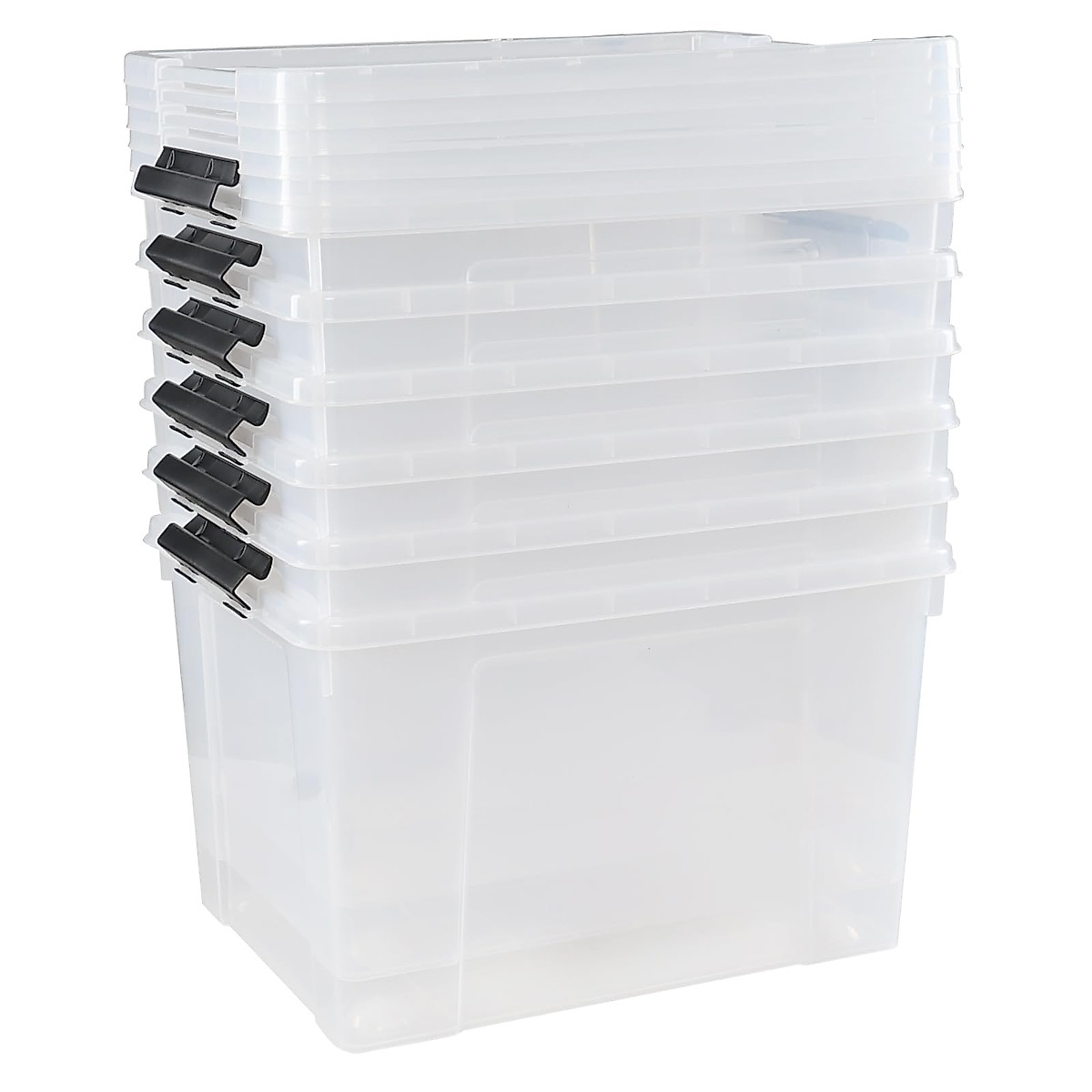Drephia 4 Pack Clear Latch Storage Bin with Lid and Wheels, 50 L Large Plastic Storage Box