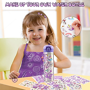 Decorate Your Own Water Bottle Kits for Girls Age 4-6-7-8-10-12, Valentines Day Gifts for Kids with Cute Stickers Arts and Crafts for School, Birthday Easter Gifts for Girls, Back to School Supplies