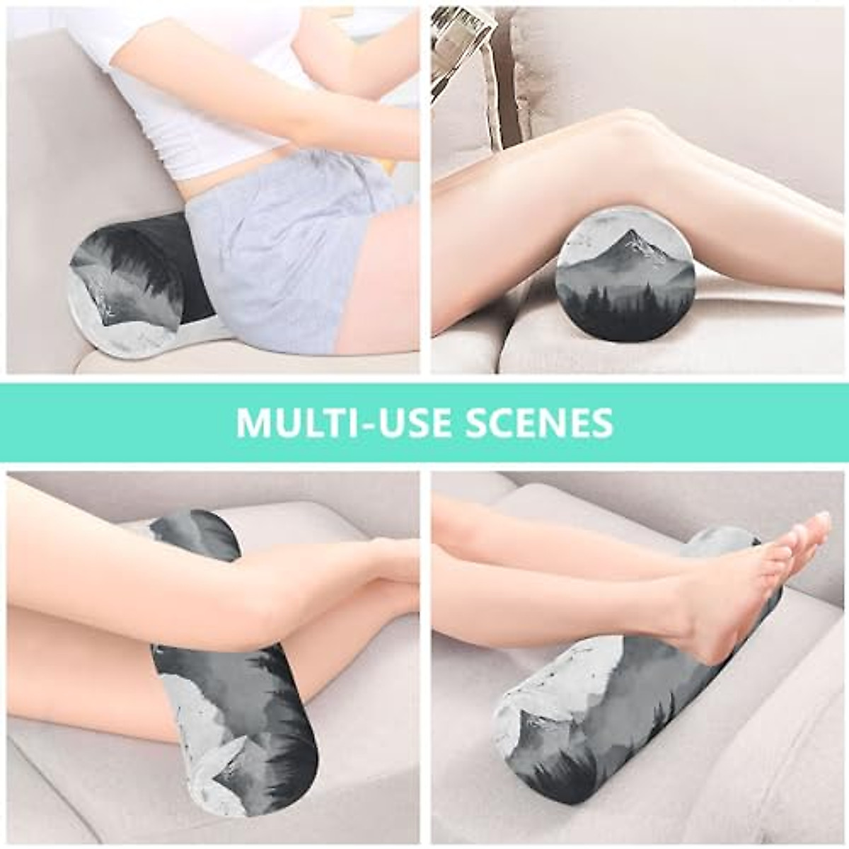 xigua Mountain Landscape Neck Roll Pillow for Neck Relief with Removable Washable Cover - Memory Foam Round Cylinder Bolster, Ergonomically Designed for Head, Neck, Back, and Legs