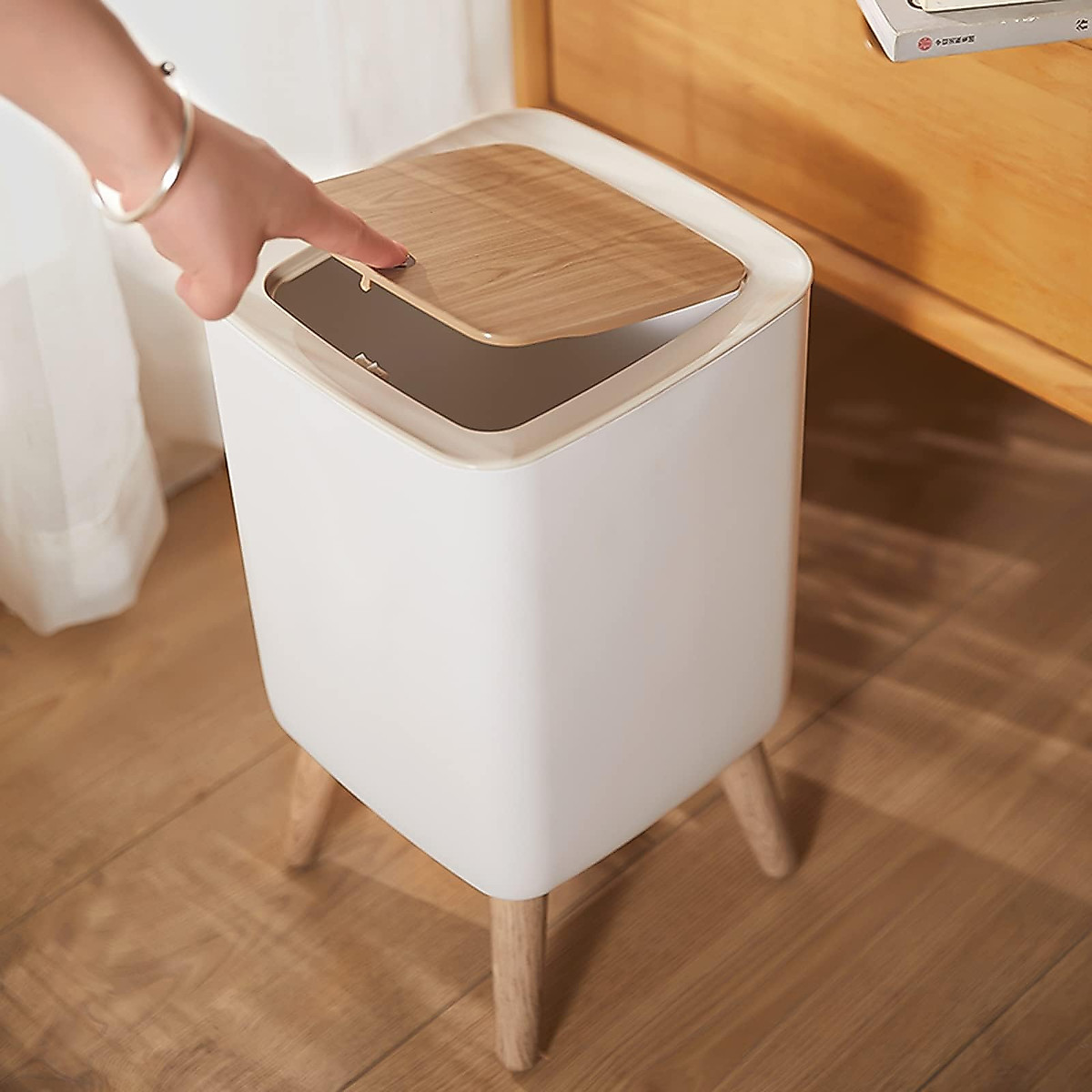 Procade Small Trash Can with Lid, Bathroom Trash Can with Lid,2.6 Gallon Office Garbage Can Waste Basket with Push Button, Dog Proof Trash can,Nordic Trash Bin for Bedroom, Toilet, Kitchen(White)