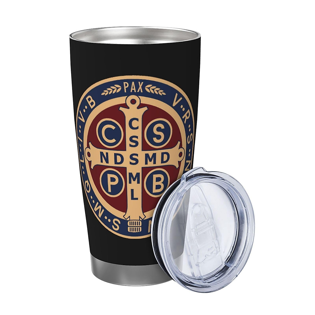 Biaomn St Benedict Medal Holy Cross Stainless Steel Tumbler Vacuum Insulated Travel Tumbler With Lid Coffee Mug Car Cup For Home Office Outdoor 20oz