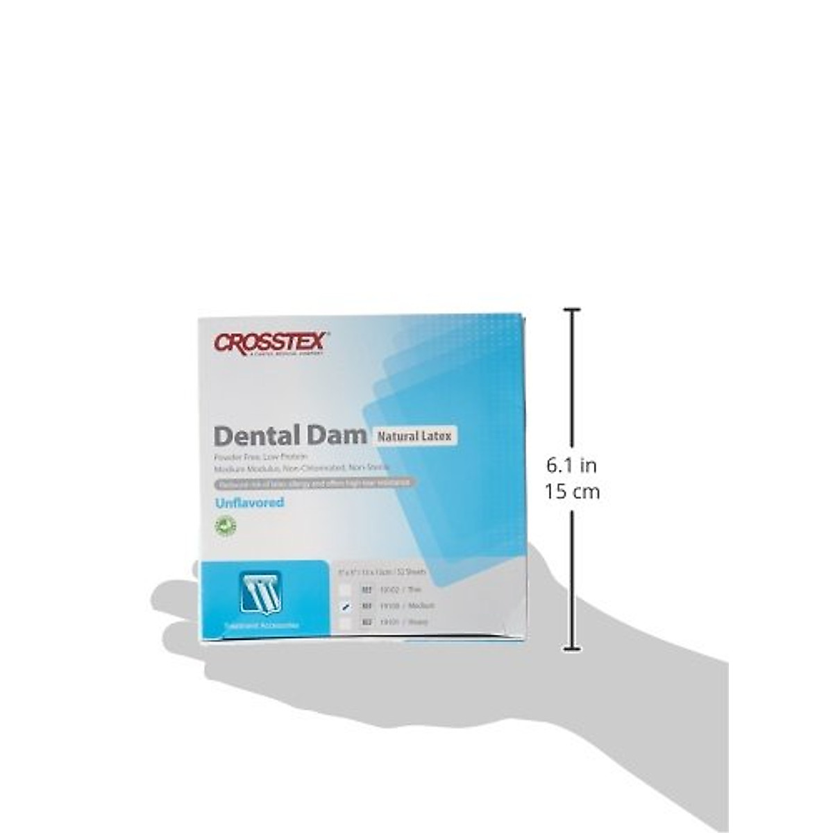 Crosstex 19100 Dental Dam, Latex, Unflavored, Medium Gauge, 5" x 5" Size, Blue (Pack of 52)