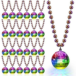 Henoyso 24 Pcs LED Disco Ball Necklaces Light up Disco Party Necklaces 70s Disco Necklace Mini Disco Party Favors Costume Necklaces for Stage Props Bachelorette Birthday Disco Party (Colorful Light)