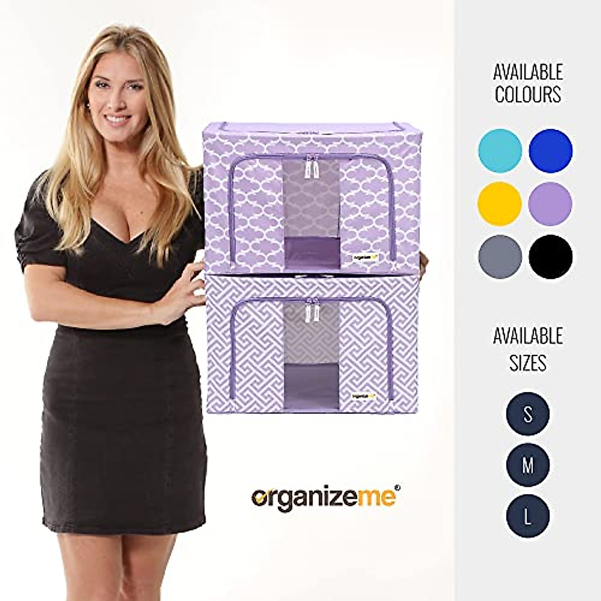 Foldable Clothes Storage Bag Organizer Pop Up Bins Strong Handle Quality Fabric for Collapsible Closet Boxes 4 Pack (Large) (Lavender)