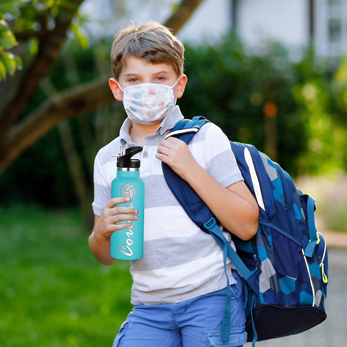 Personalized Water Bottles with Straw, Custom Insulated Water Bottle Engraved Name Text for Women Men Girls Boys-12oz/26oz