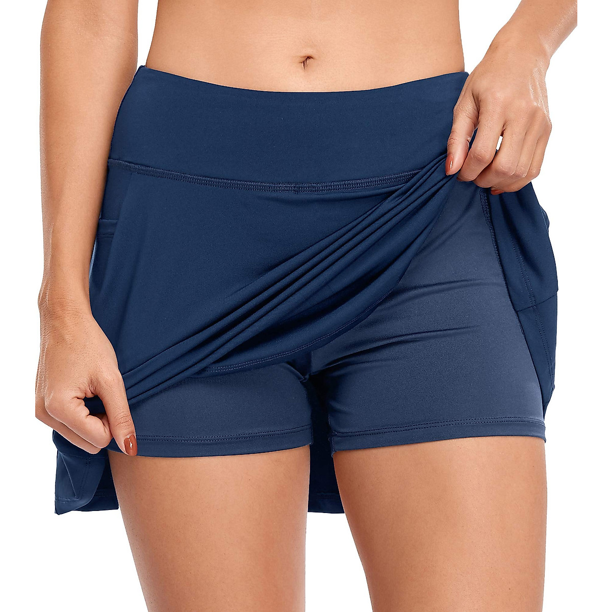 Fulbelle Skorts for Women with Pockets, Summer Tennis Skirts for Women High Waisted Comfy Golf Skirts Athletic Gym Running Skirt Navy Blue Large