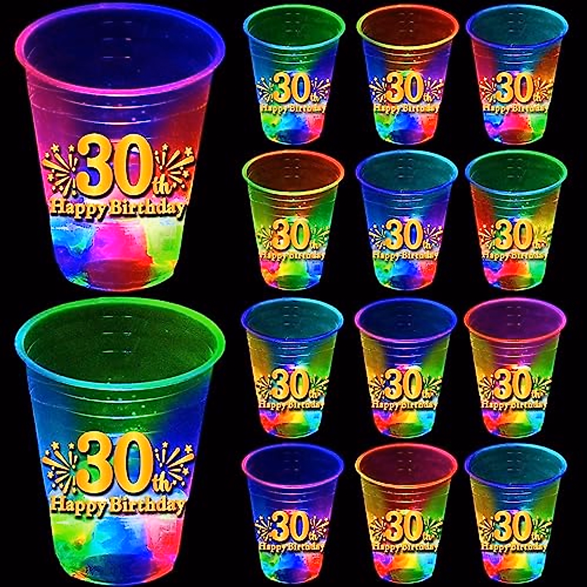 24 Pcs Glow 30th Birthday Party Cups,Glow in the dark Cups for 30 Birthday Party,30th Happy Birthday Cups For Birthday Parties,Birthday Decorations Party Favor