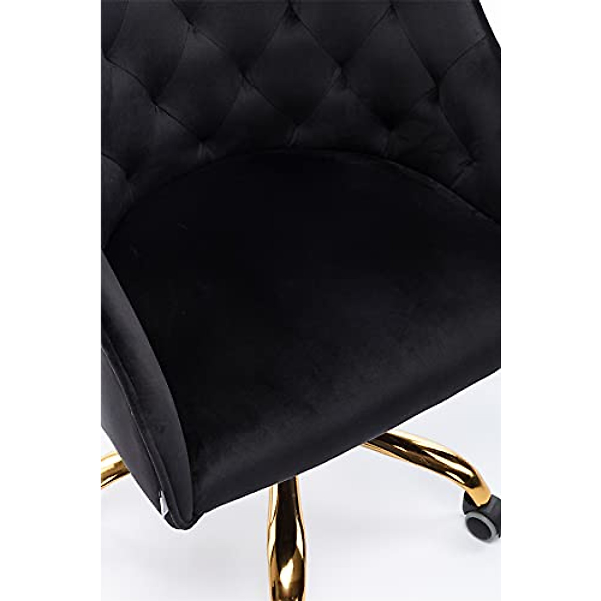 Danxee Desk Chair Modern Swivel Accent Velvet Office Chair, Adjustable Armchair with Gold Base, Modern Leisure Arm Chair for Living Room/Bed Room (Black)