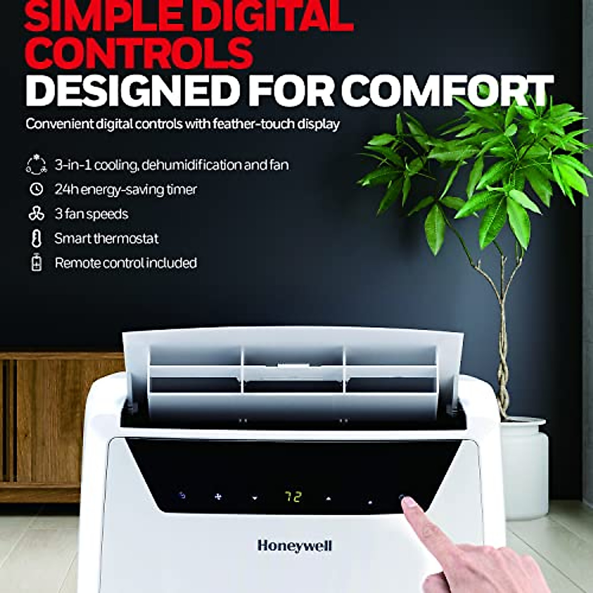 Honeywell 11,000 BTU / 50 Pint Portable Air Conditioner and Dehumidifier, Cools Rooms Up to 500 Sq. Ft, with Fan, Drain Pan, and Insulation Tape, (White)