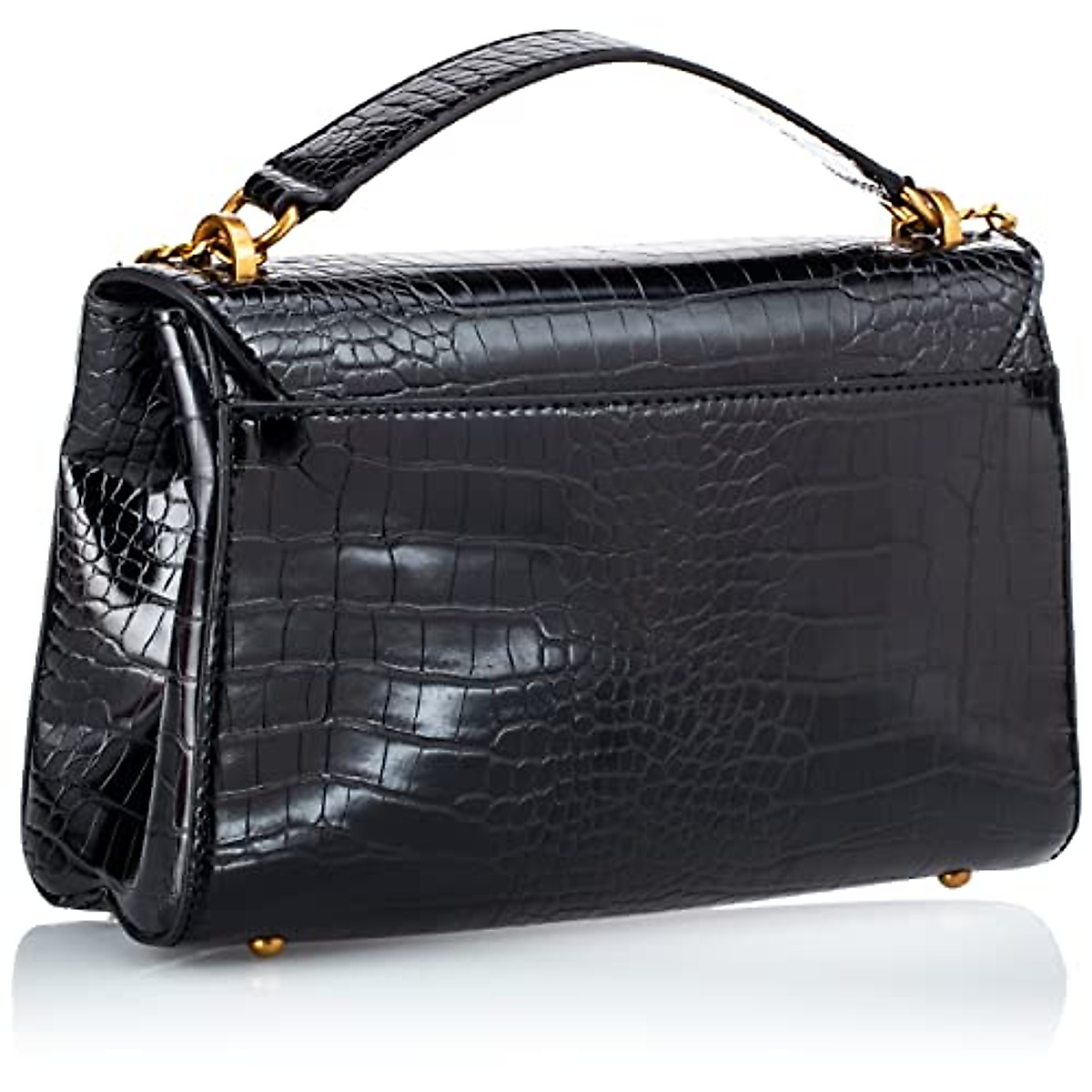 GUESS Womens Katey Croc Flap Shoulder Bag, Black, One Size US
