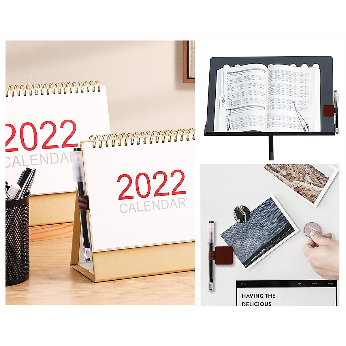 Mini Skater 3 Pcs Self-adhesive Leather Pencil Elastic Loop, Square PU Leather Pen Clip, Pen Holder for Notebooks, Journals, Clipboards, Calendars, Pens Loop Holders Creative Accessories (Red-brown)