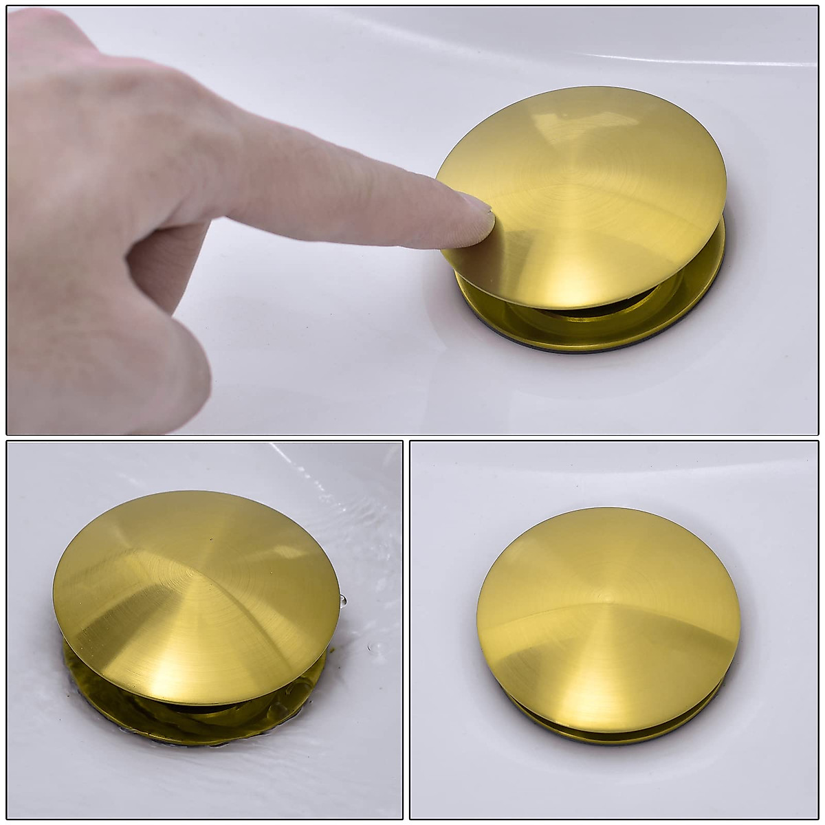SWHYGER Bathroom Sink Pop Up Drain Without Overflow,Brass Pop Up Sink Drain Assembly Brushed Gold,83606BG.