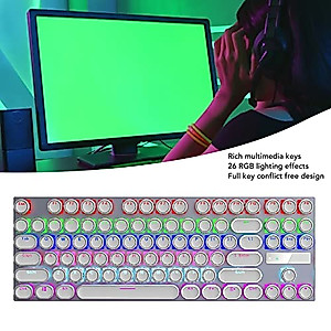 Mechanical Gaming Keyboard 87 Keys Blue Switches Mechanical Keyboard Waterproof for PC (White Electroplating Punk)