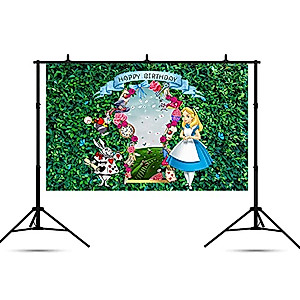Alice in Wonderland Backdrop for Birthday Party Supplies 5x3ft Green Leaves Photo Background for Alice Wonderland Theme Party Cake Table Decorations Baby Shower Banner