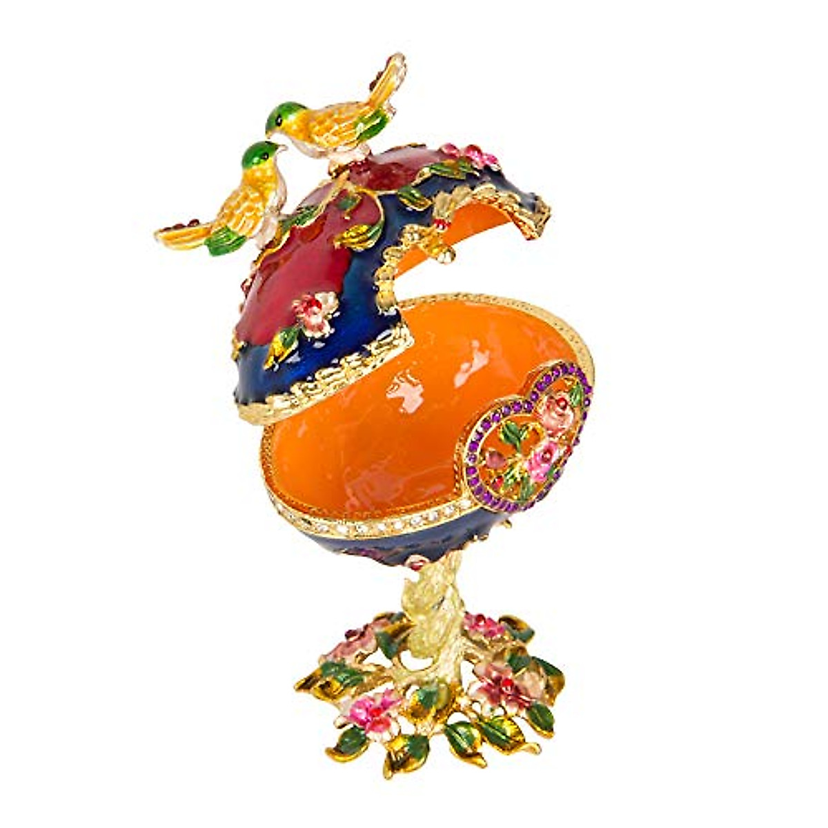 QIFU Hand Painted Enameled Faberge Egg Style Decorative Hinged Jewelry Trinket Box Unique Gift For Home Decor
