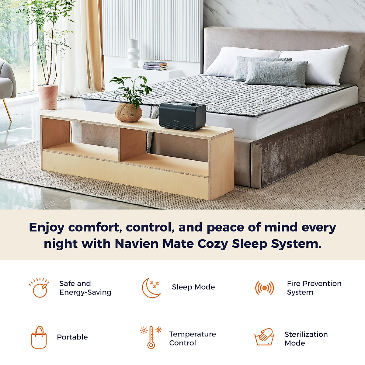 Navien Mate EQM 582, King – EMF-Free Water Heated Mattress Pad Warmer – Dual Temperature Control – WiFi Enabled & Eco-Friendly – Helps Soothe & Relieve Stress, Muscle Soreness, & Tension