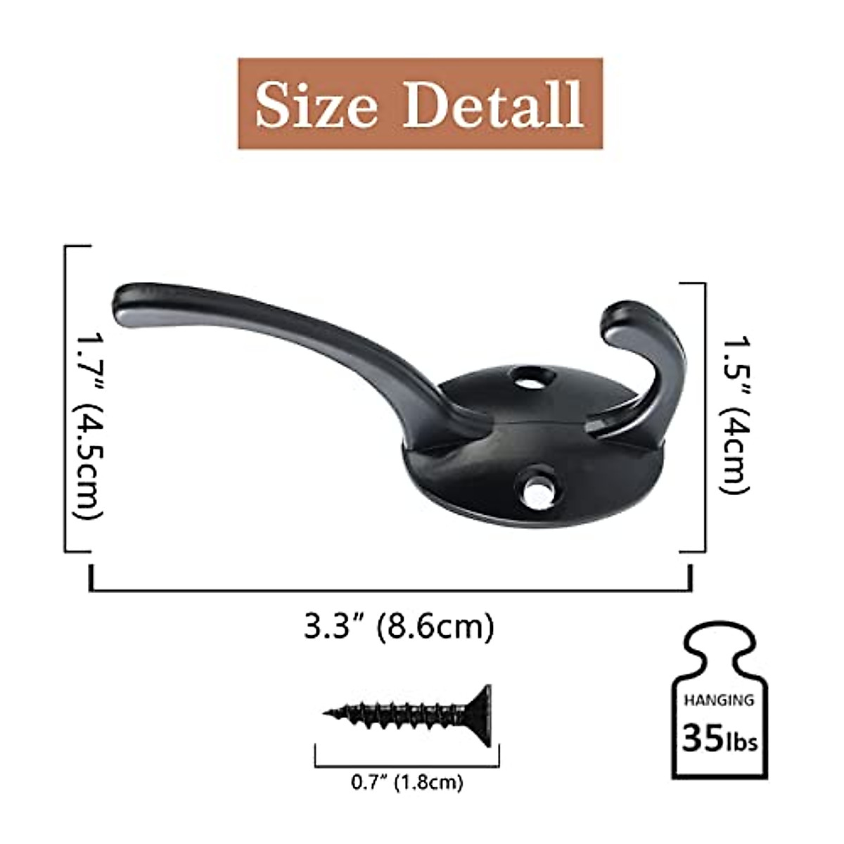 Kruodop 13 Pack Wall Hooks Wall Mounted Coat Hooks for Hanging Heavy Duty, Black Towel Hooks, Metal Double Coat Hanger with Screws Cup Retro for Coats, Handbags, Towels, Hat, Backpack